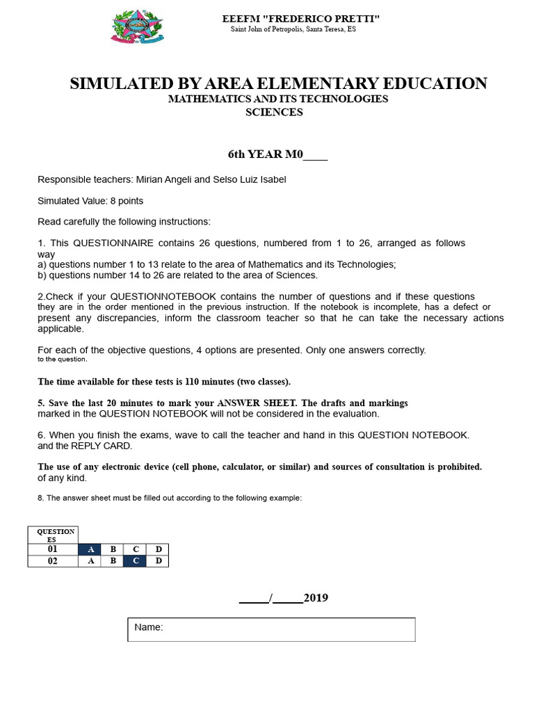 Mock Exam 6th Grade - Mathematics and Sciences - 3rd Trimester - Docx ...