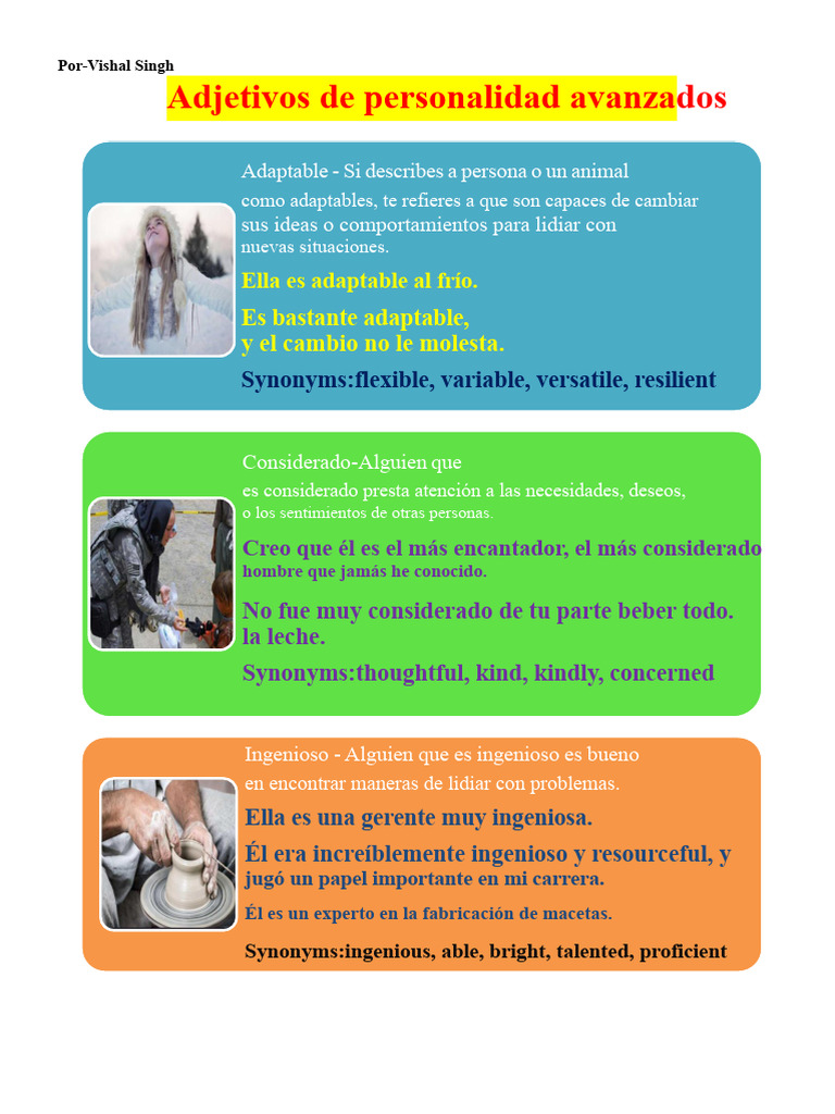 Personalidad Avanzada 10 Adjetivos | PDF