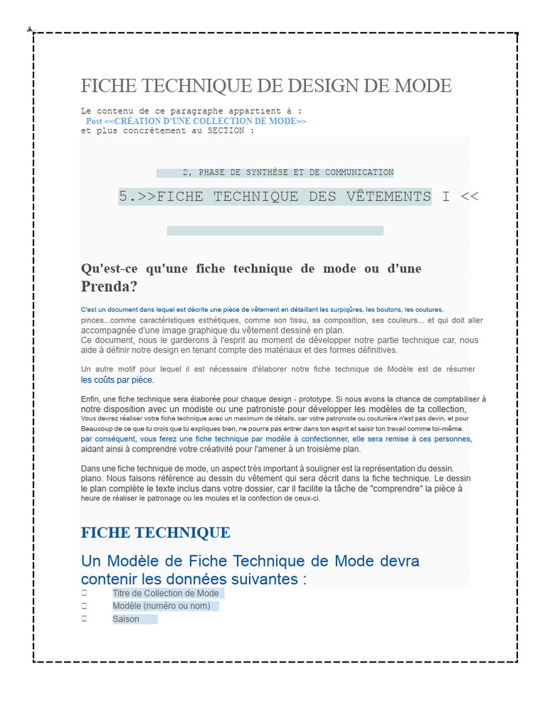 Fiche Technique de Design de Mode | PDF | Mode