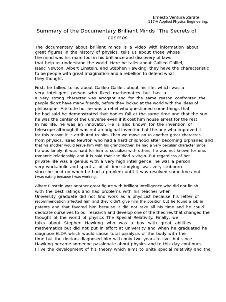 Summary of The Documentary Brilliant Minds | PDF | Physics | Galileo ...