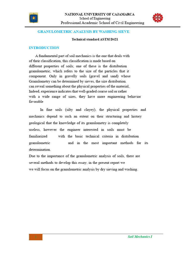 Granulometric Analysis by Washing Sieve | PDF | Soil Mechanics