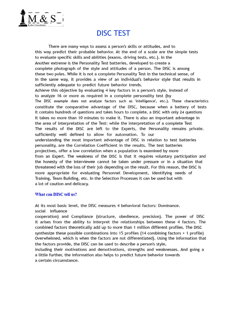 Test Manual - Disc | PDF | Motivation | Motivational