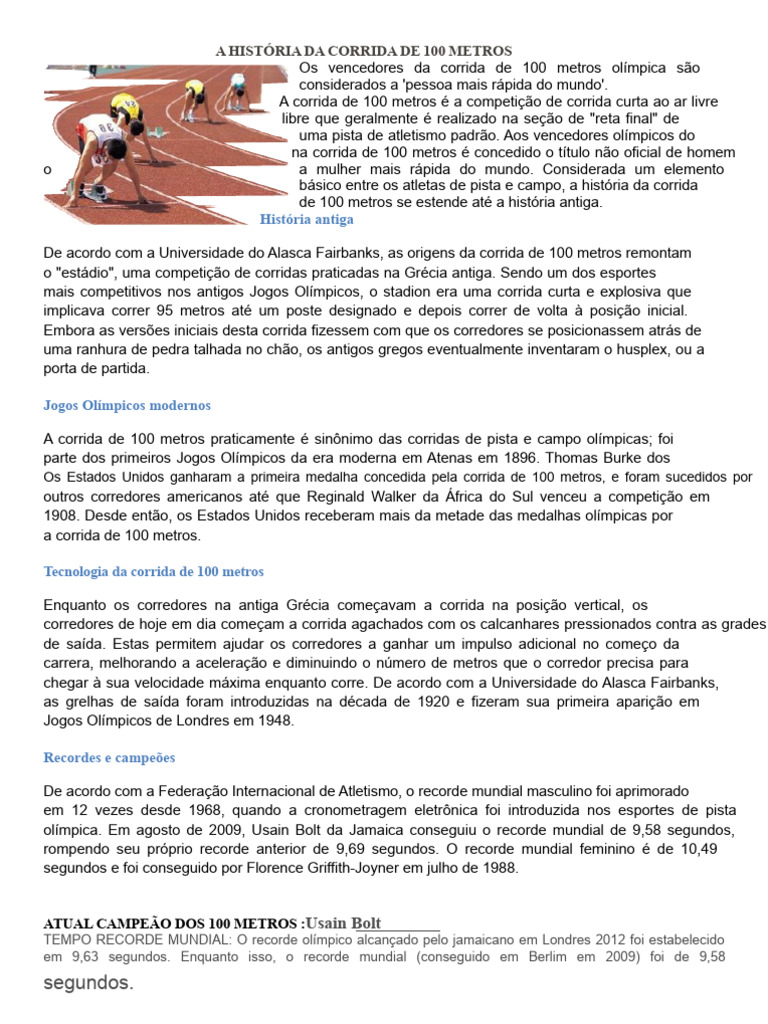 19 A História Da Corrida de 100 Metros | PDF | Esportes