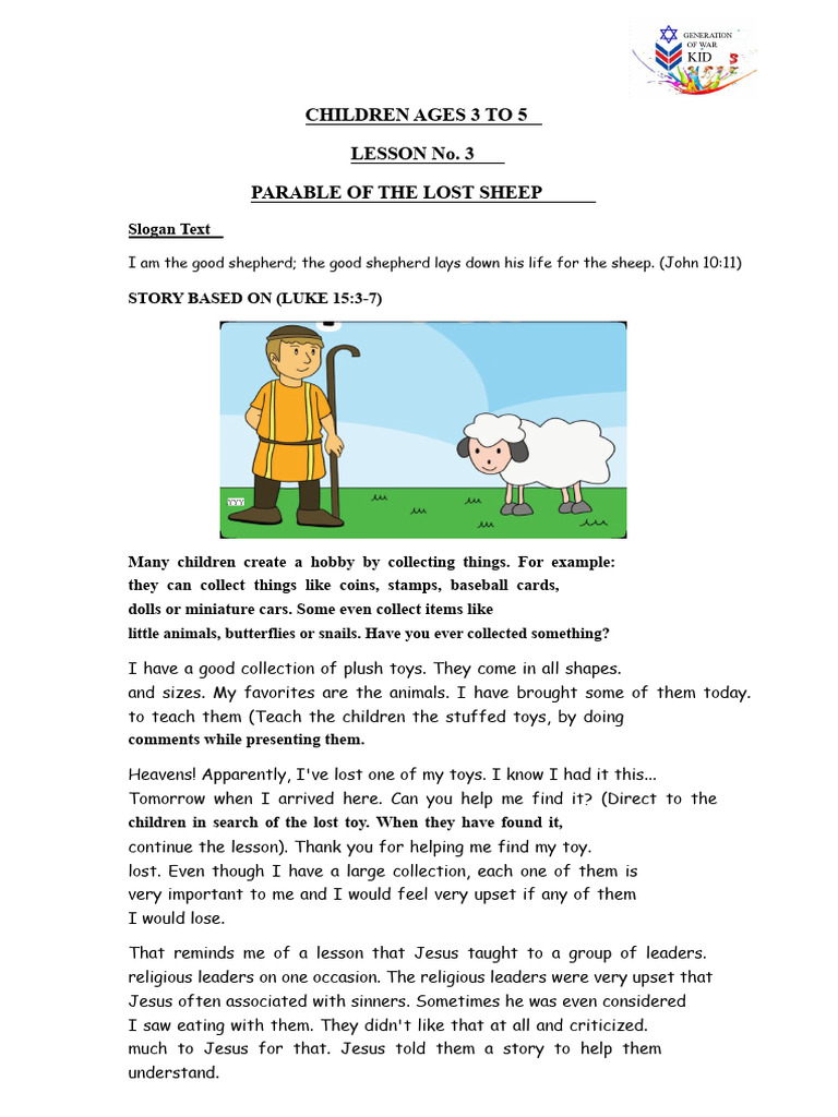 Lesson 3 - The Lost Sheep | PDF | Jesus