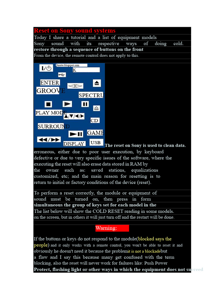 Reset On Sony Sound Systems | PDF | Booting | Computer Keyboard