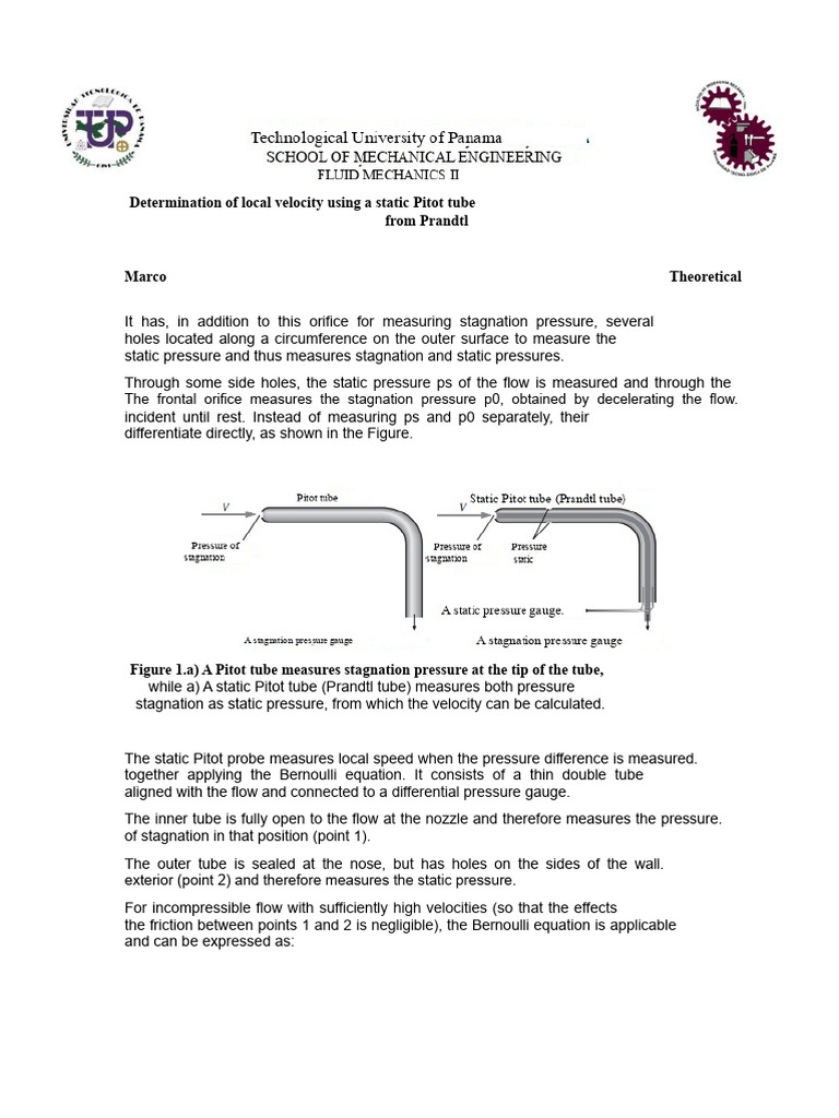 Laboratory No. 1 Static Pitot Tube | PDF | Pressure | Fluid Dynamics