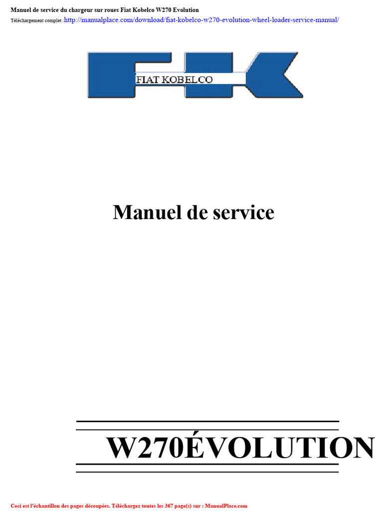 Manuel de service Fiat Kobelco W270 | PDF | Sécurité | Frein