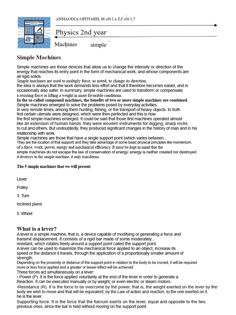Simple Machines Physics | PDF | Machines | Lever