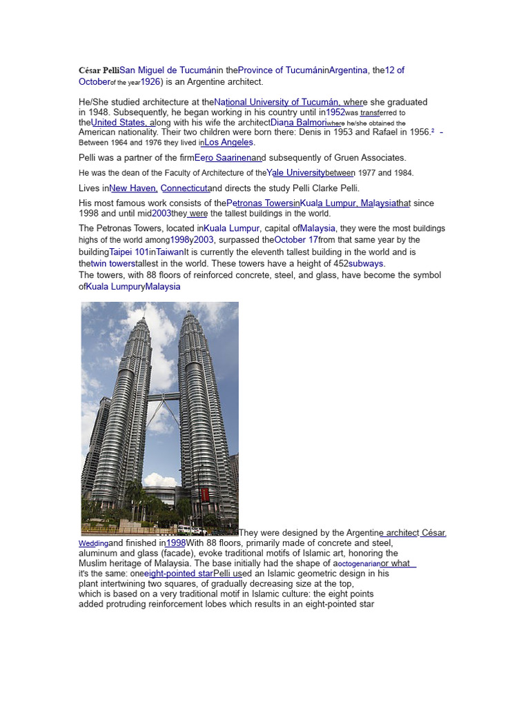 César Pelli: Architect of Petronas Towers | PDF