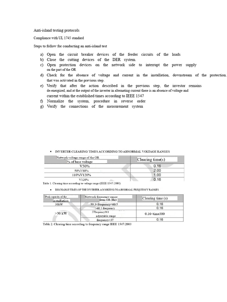 Anti-Island Testing Protocols | PDF