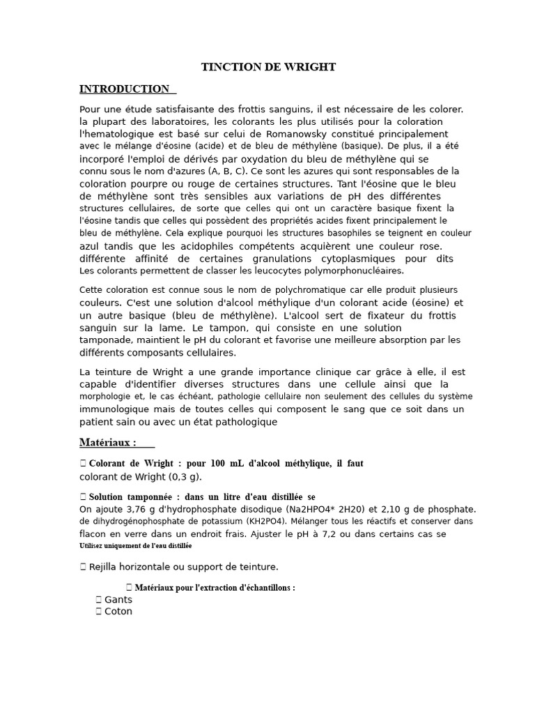 Coloration de Wright en hématologie | PDF | Coloration | Sang