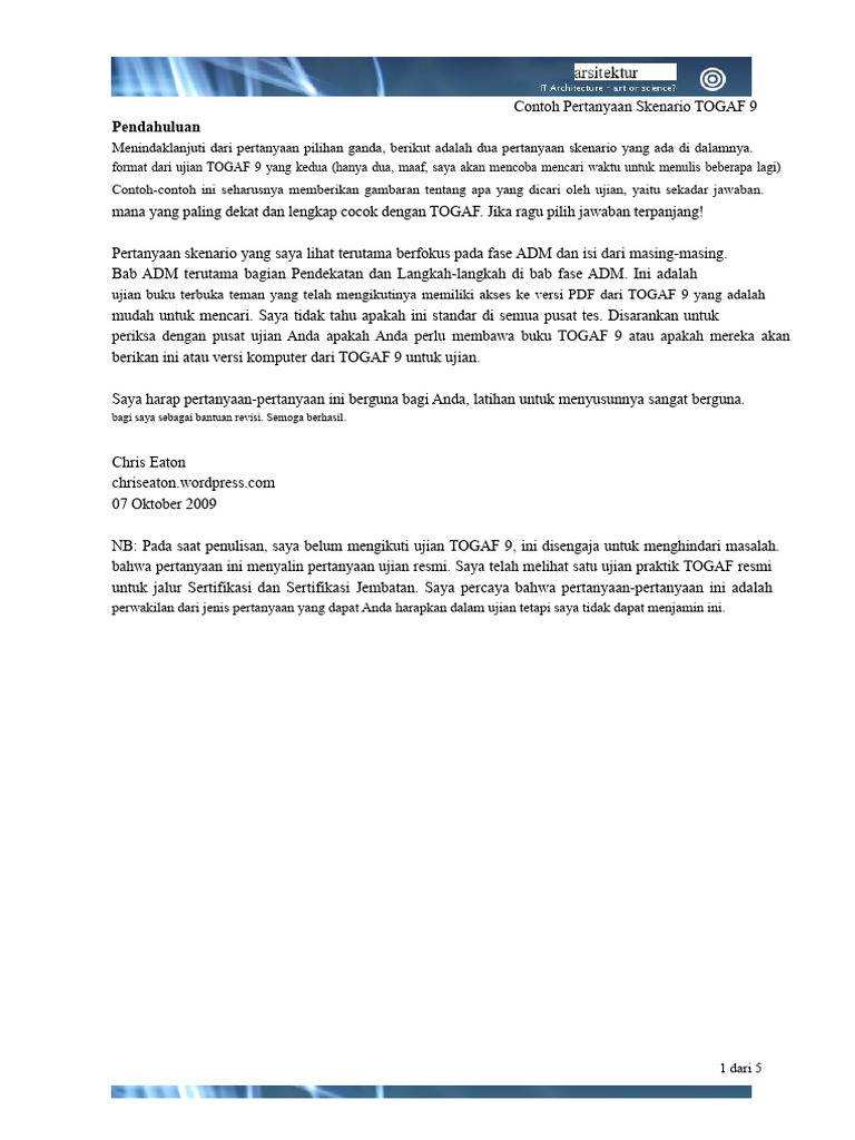 Pertanyaan Skenario Togaf 9 | PDF