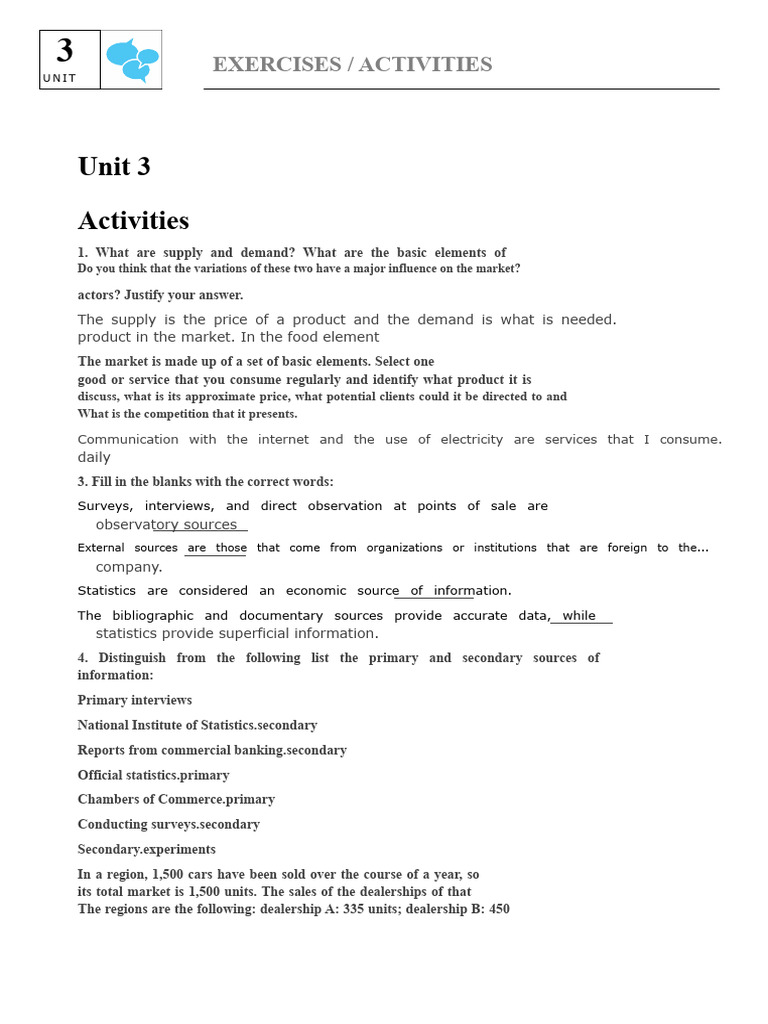 Supply and Demand Market Analysis Activities | PDF | Marketing | Market ...