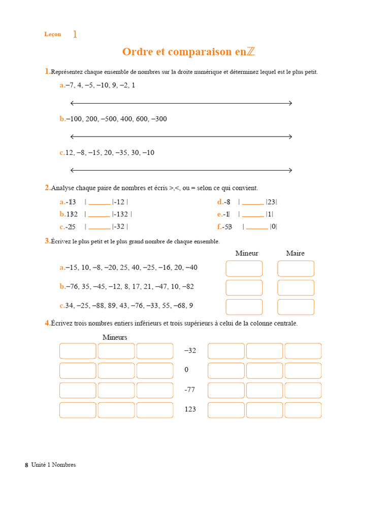 Ordre et comparaison des entiers en ℤ | PDF