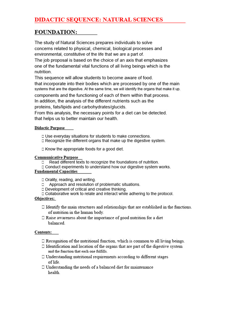 DIDACTIC SEQUENCE NATURAL SCIENCES (Autosave) | PDF | Nutrition | Diet & Nutrition