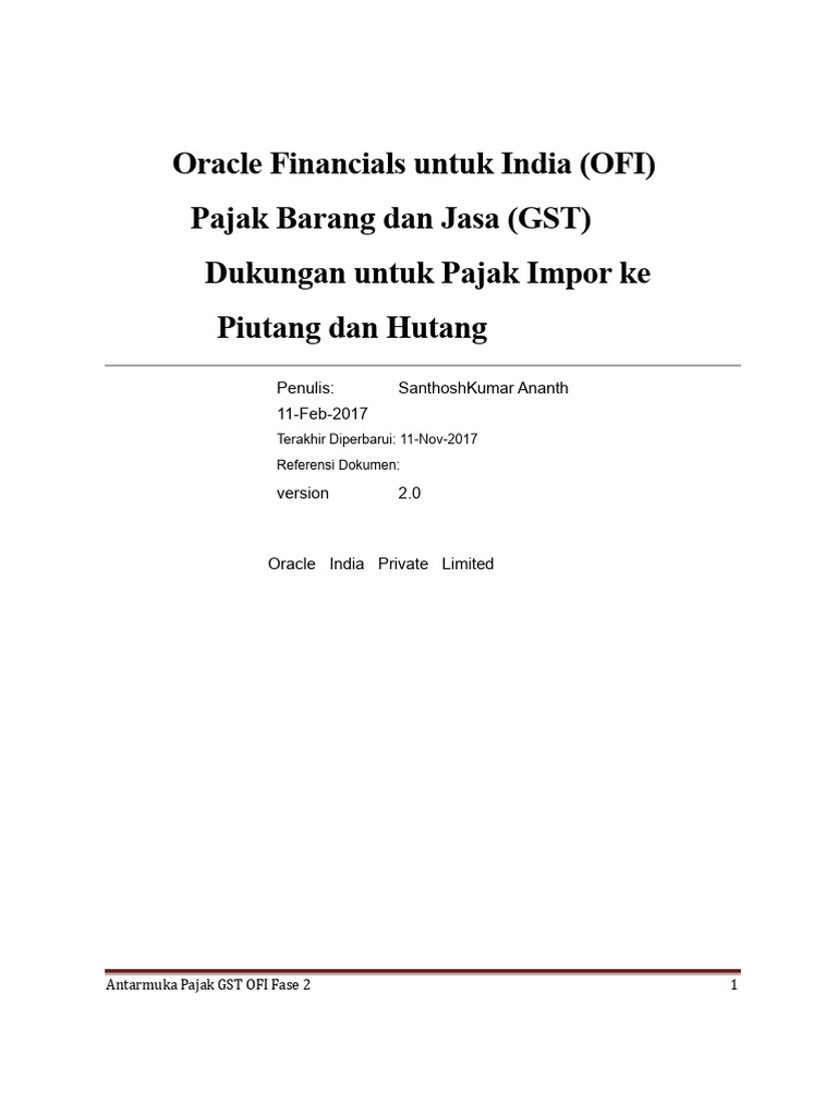 Dokumen Fungsional Antarmuka Pajak OFI - GST | PDF