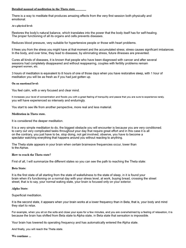 Detailed Manual For Meditation in The Theta State | PDF | Meditation ...