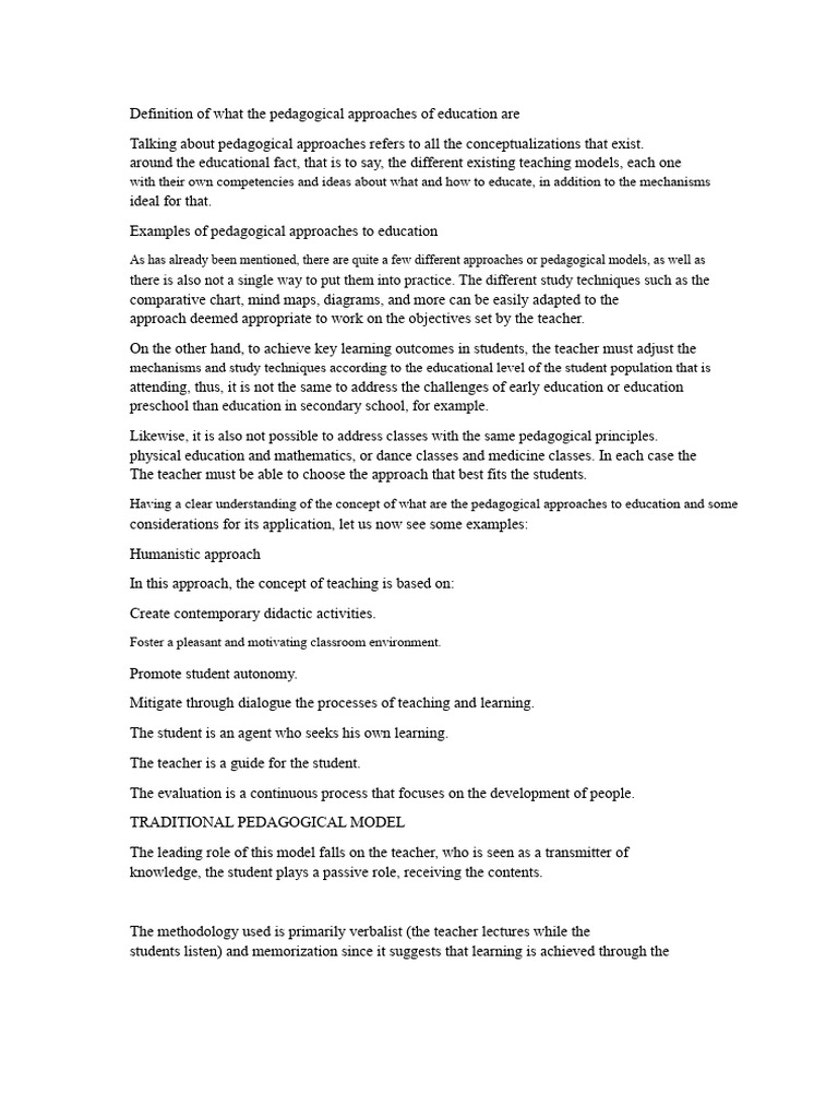 Definition of What Pedagogical Approaches in Education Are | PDF ...