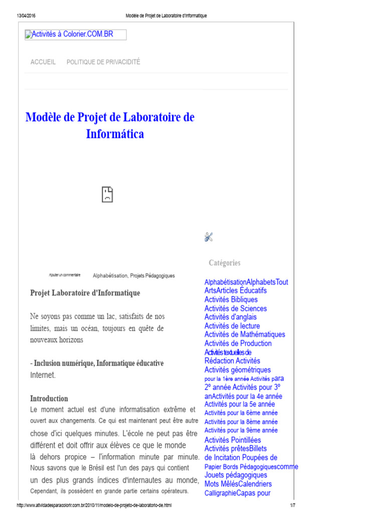 Modèle de Projet de Laboratoire Informatique | PDF | Pédagogie ...