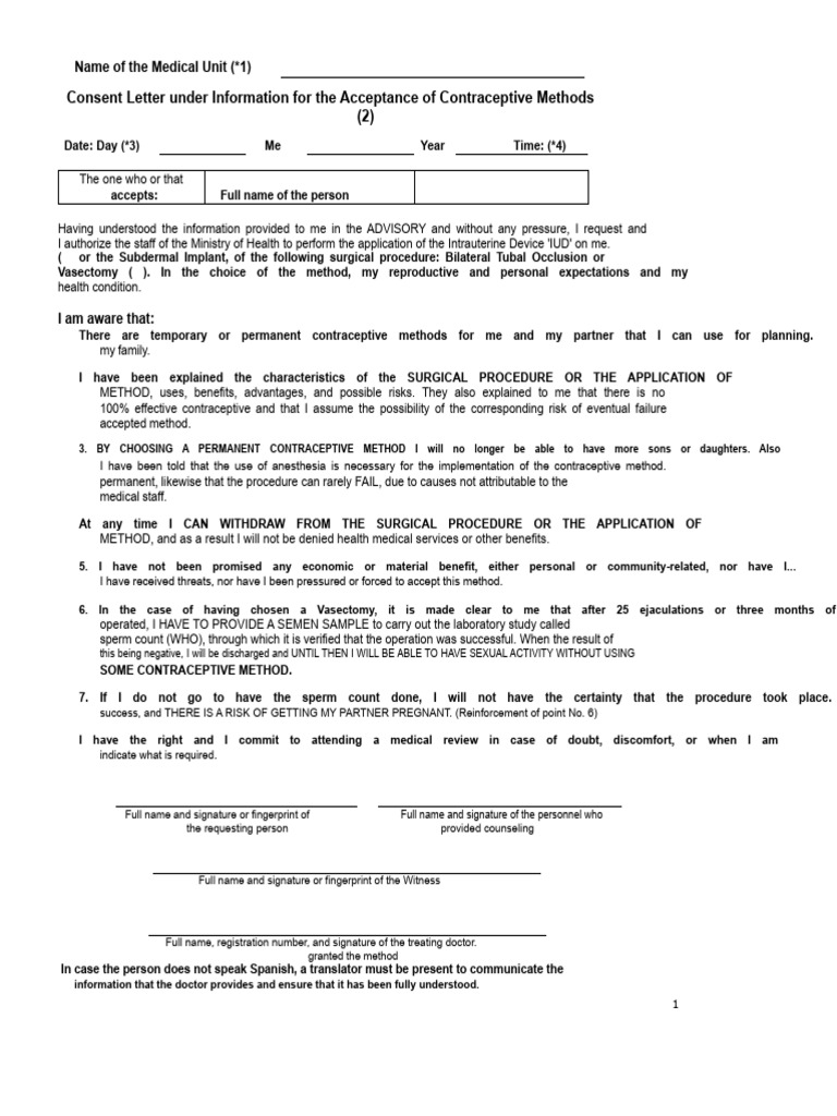 Consent Format Inf June 14, 2011 | PDF | Birth Control | Informed Consent