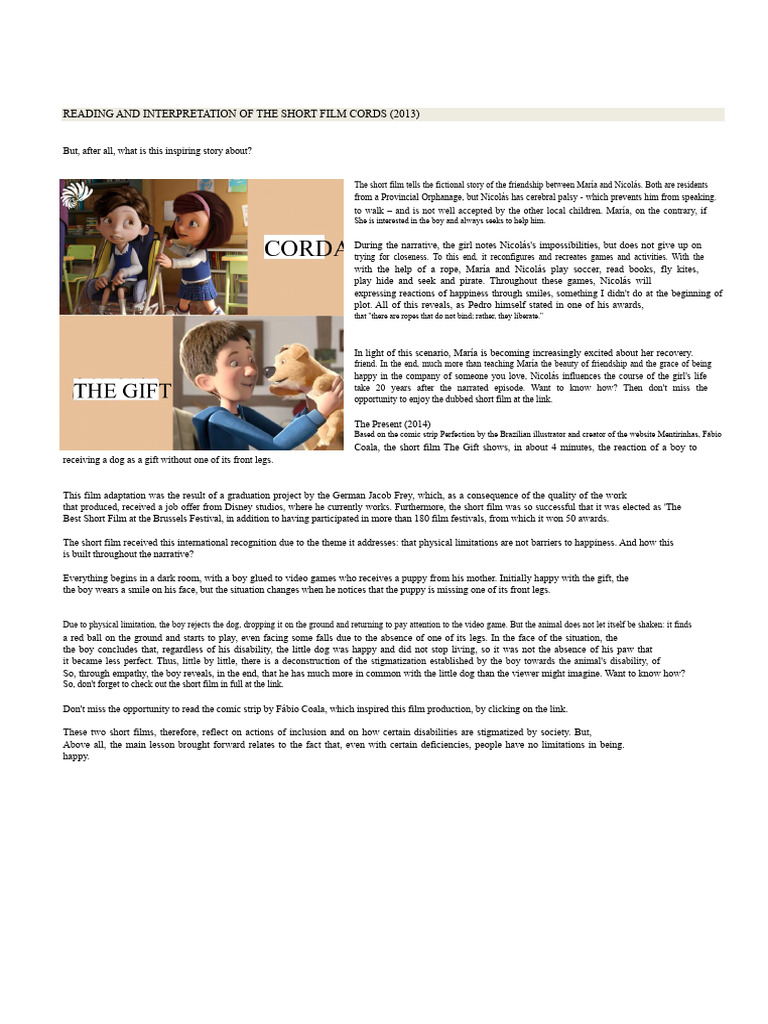 Reading and Interpretation of The Short Film Strings | PDF | Disability ...