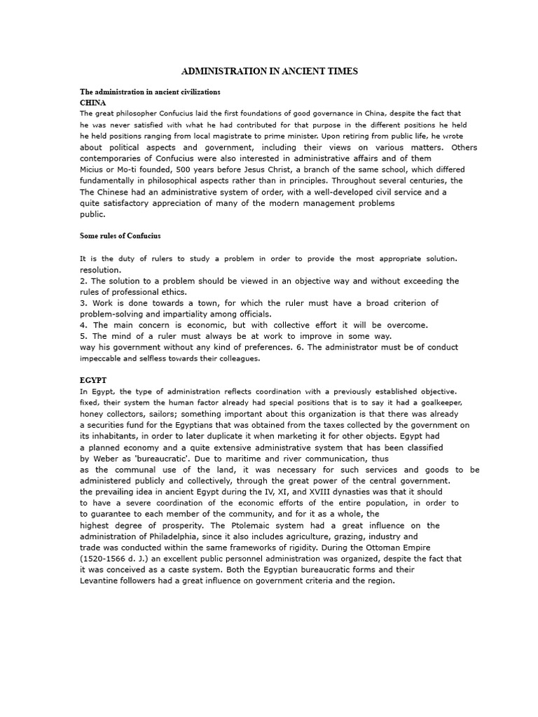 Administration in Ancient Times: Egypt, Mesopotamia, China, Rome, and ...