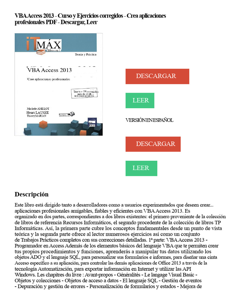 VBA Access Curso y Ejercicios Corregidos - Crea Aplicaciones Profesionales PDF - Descargar, Leer ...