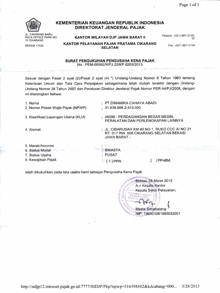 SPPKP PT. Dinamika Cahaya Abadi | PDF
