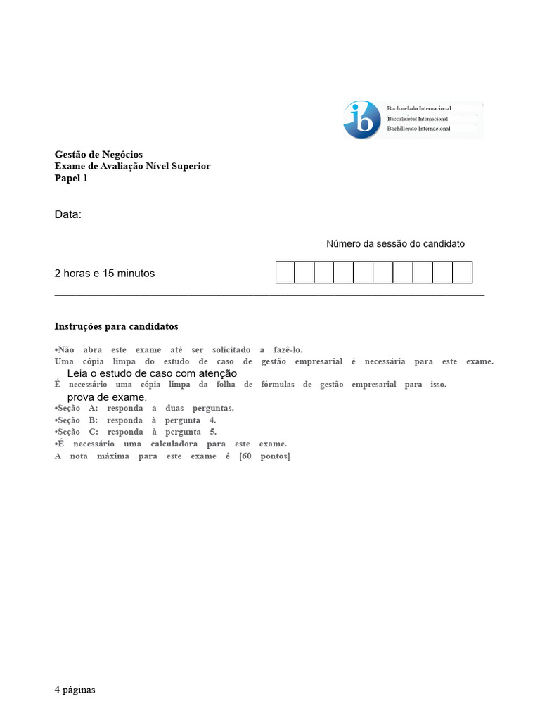 2023 Prova Simulada 1 BRD HL IB Gestão Empresarial Cópia 2 | PDF ...
