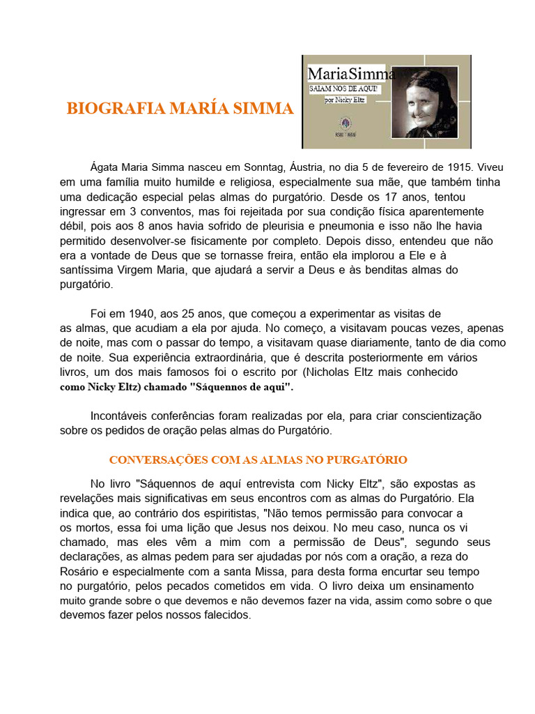 Biografia de María Simma e suas Revelações | PDF