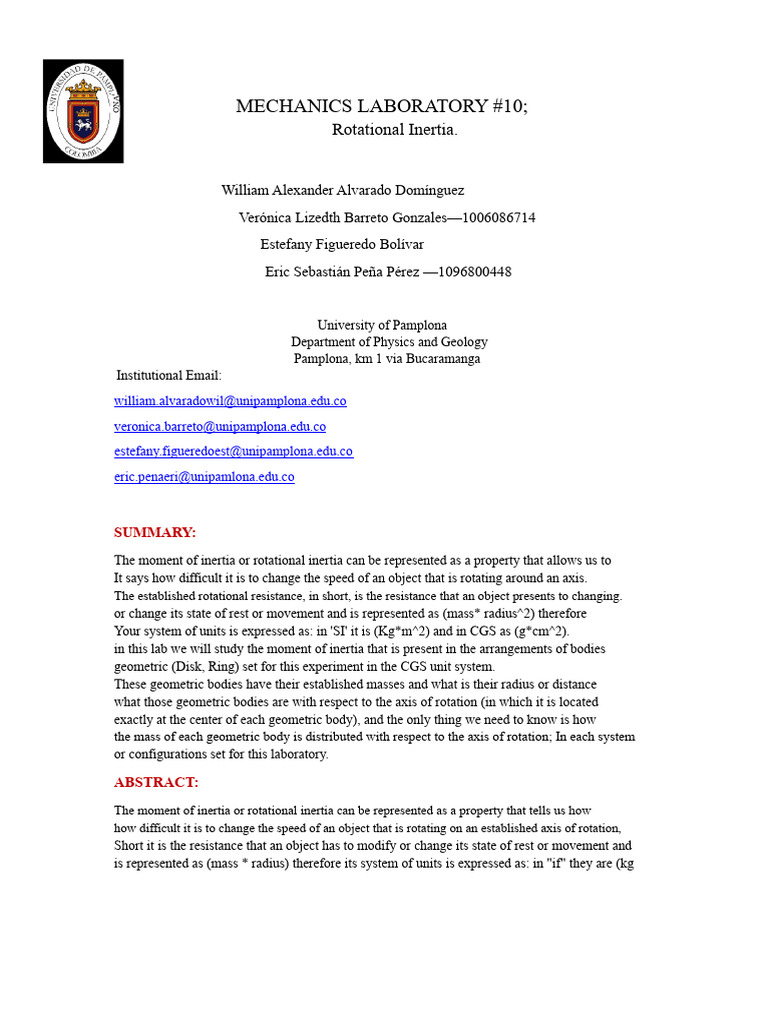 Report #10 Rotational Inertia | PDF | Rotation Around A Fixed Axis ...