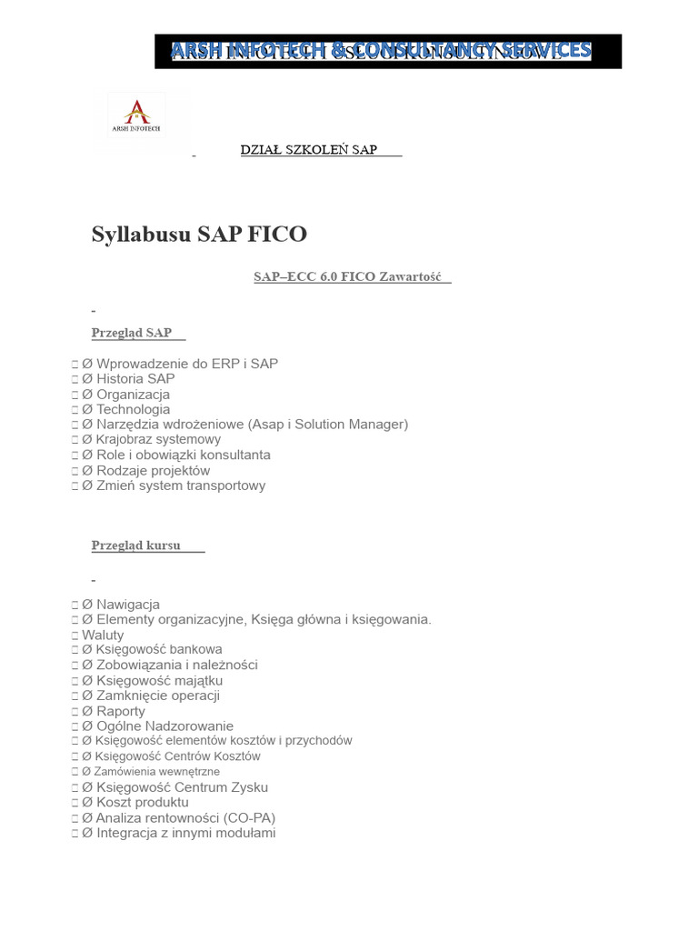 SAP FICO Syllabus PDF | PDF
