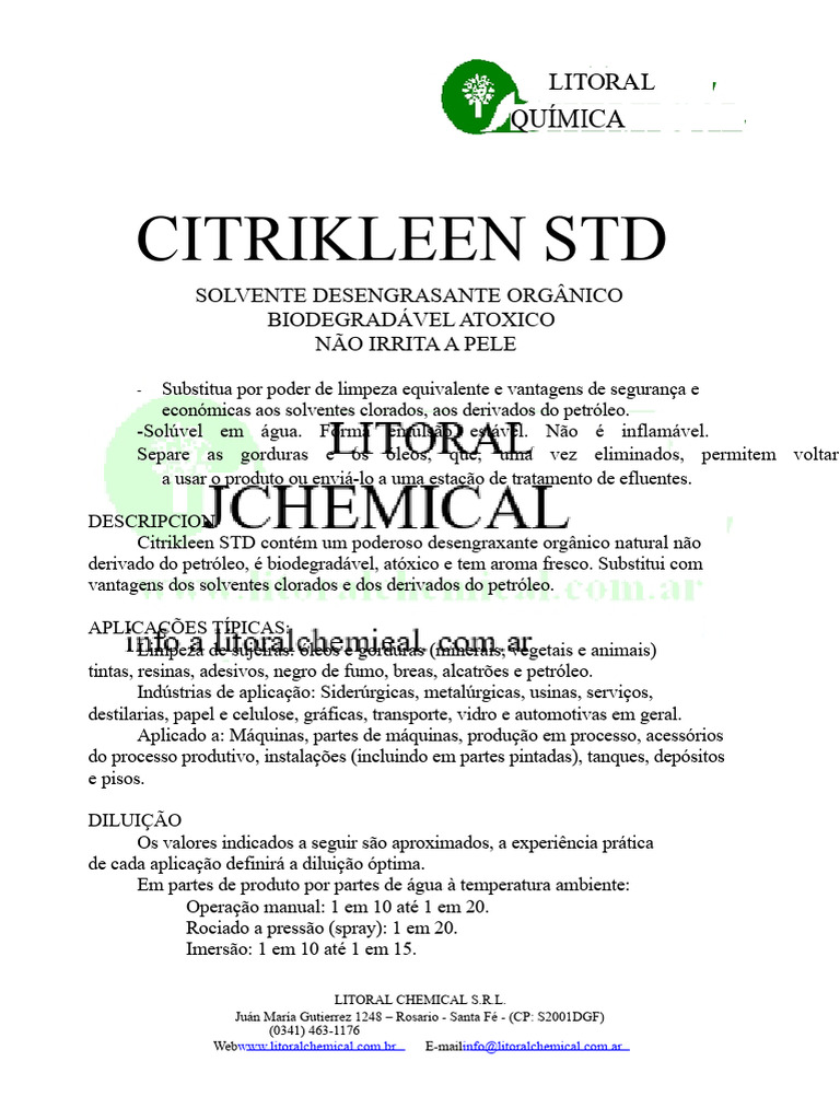Desengraxante Orgânico Biodegradável Citrikleen | PDF | Solvente | Petróleo