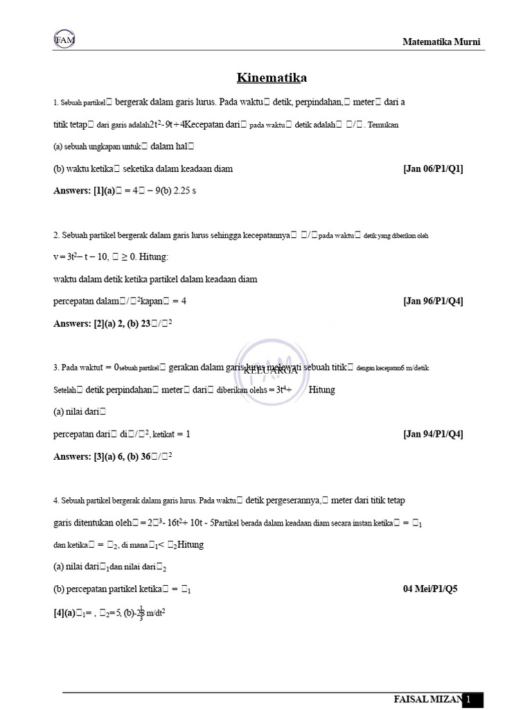 Kinematika - Matematika Murni IGCSE | PDF