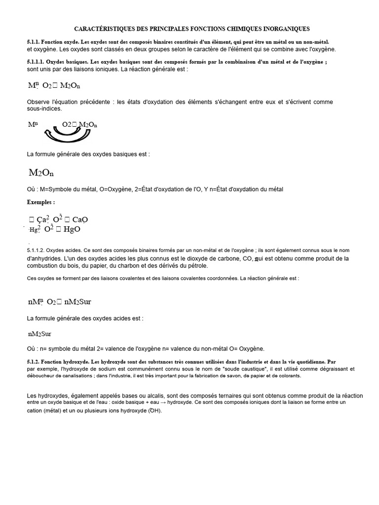 Fonctions chimiques inorganiques essentielles | PDF | Acide | Réaction ...