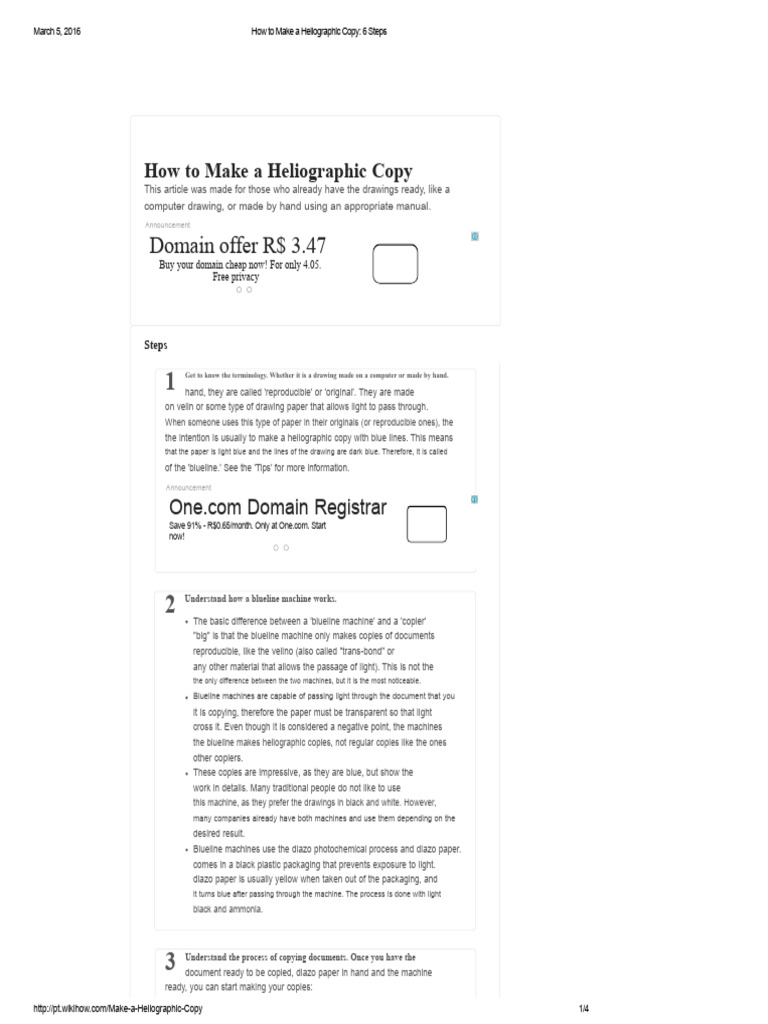 How To Make A Heliographic Copy: 6 Steps | PDF