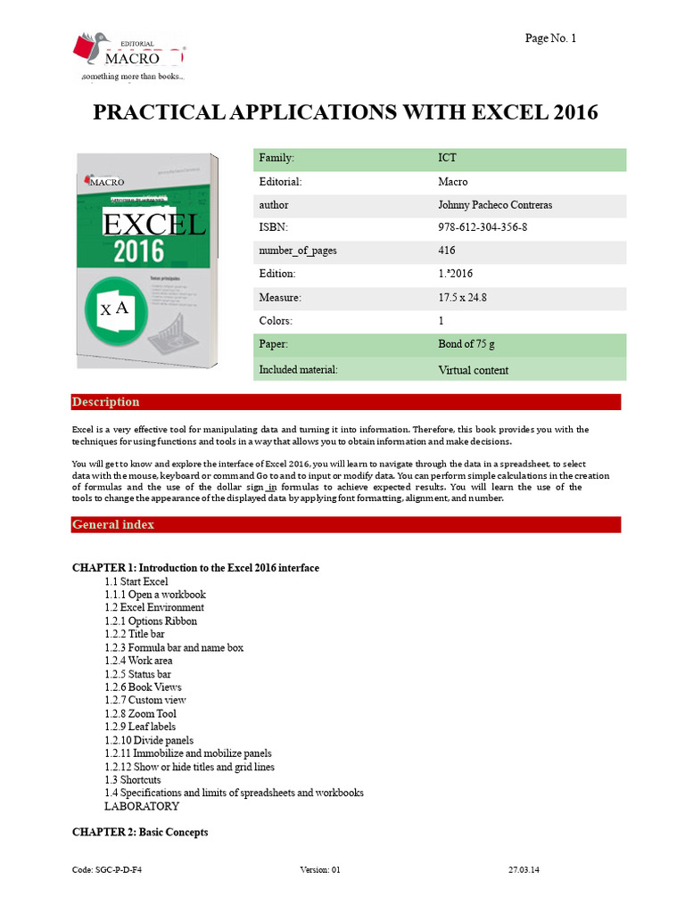 Excel 2016: Practical Applications Guide | PDF | Microsoft Excel ...