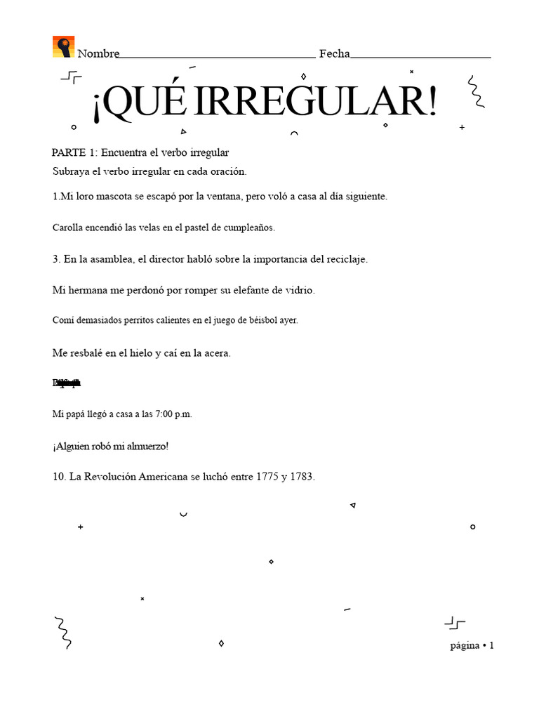 Ejercicios de Verbos Irregulares en Pasado | PDF