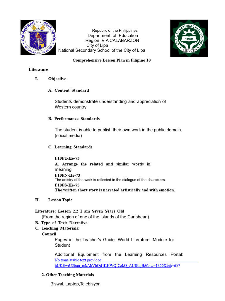 I Am Seven Years Old Final | PDF | Lesson Plan