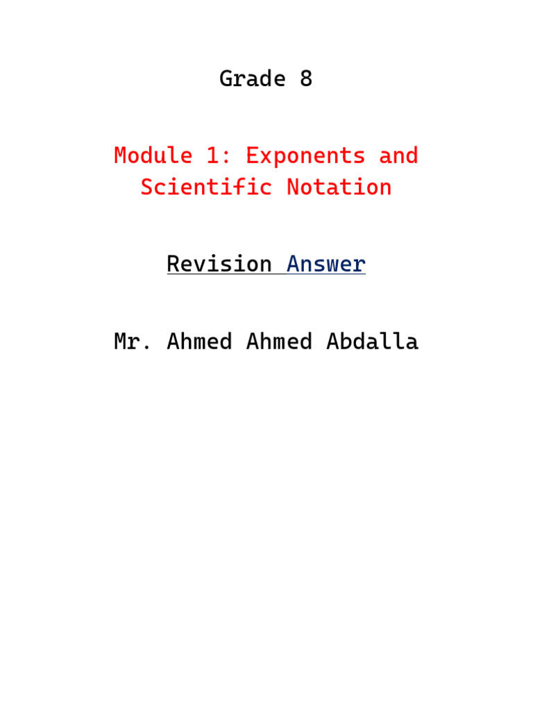 Module 1 Revision Grade 8 Math Term 1 Answers | PDF | Pound (Mass ...