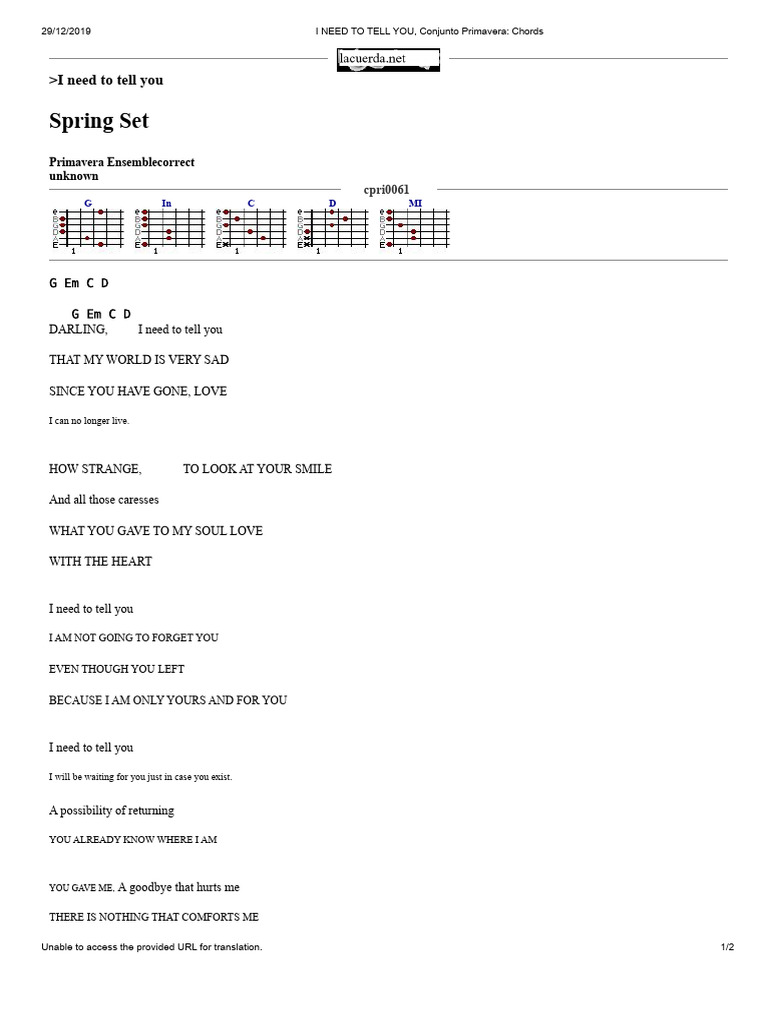 I NEED TO TELL YOU, Conjunto Primavera - Chords PDF | PDF