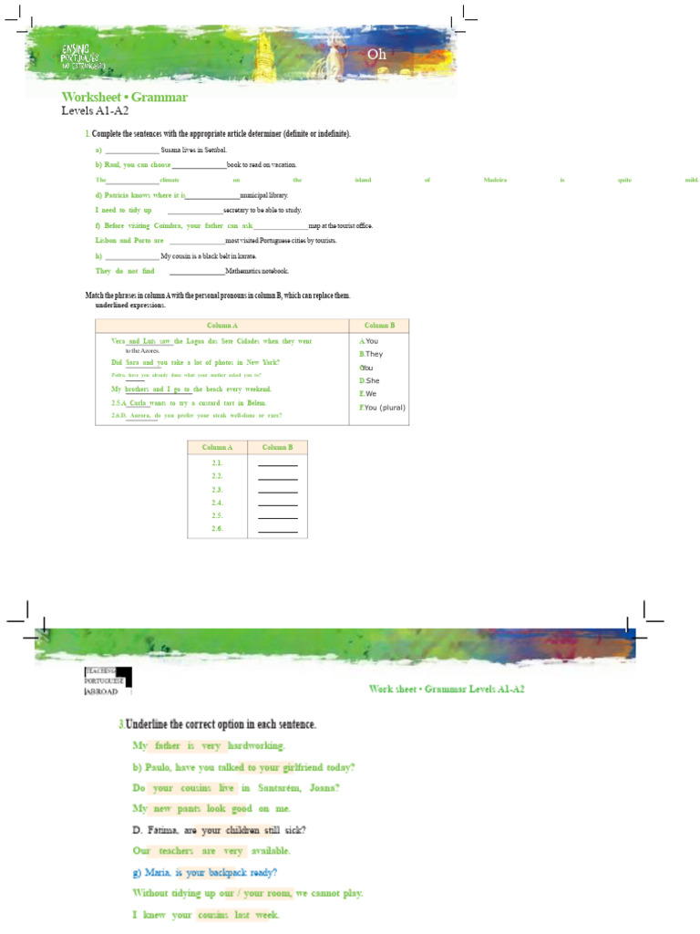 PLNM-worksheet Grammar A1A2 | PDF | Linguistic Typology | Language Mechanics