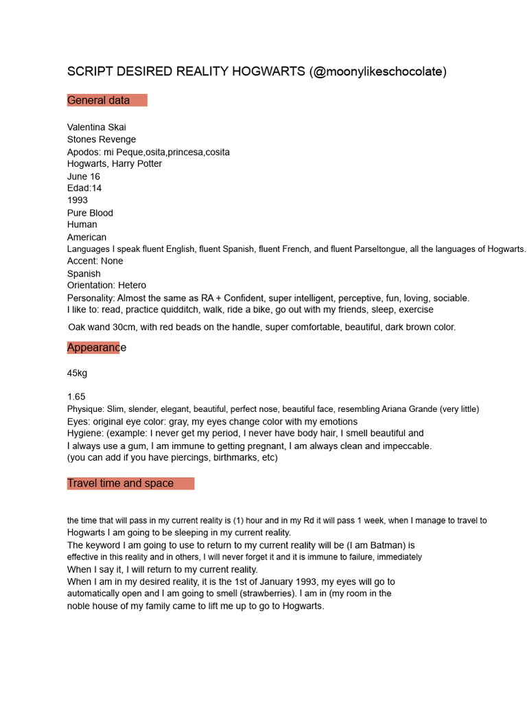 Desired Reality Script Hogwarts Moonylikeschocolate Compress | PDF ...