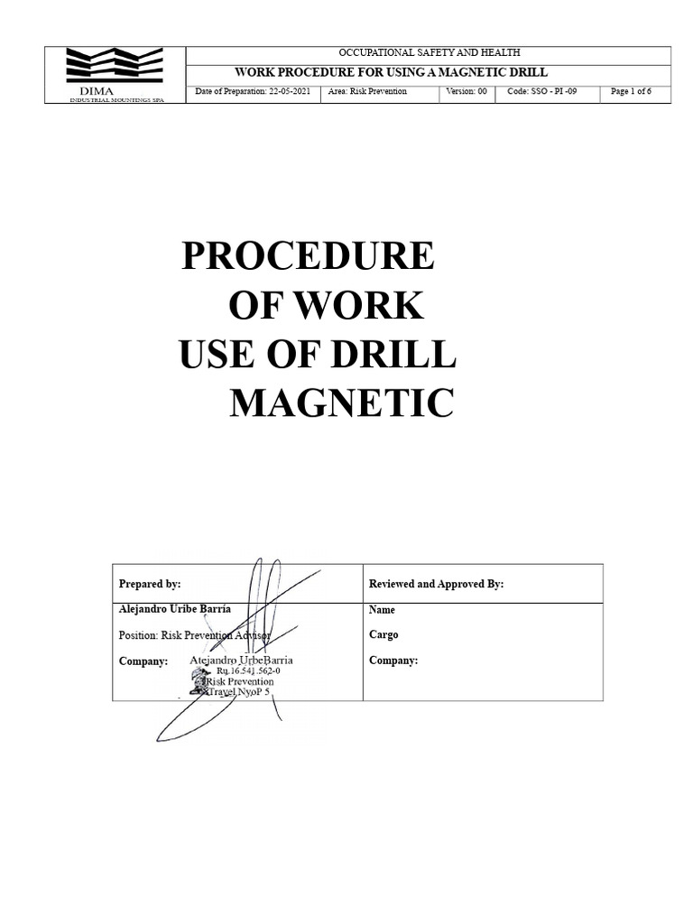 SSO - PI - 09 Procedure For The Use of Magnetic Drill | PDF | Safety ...
