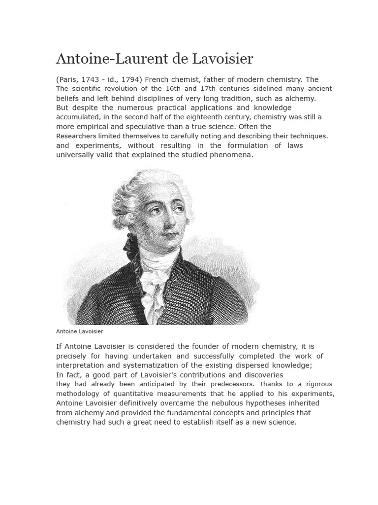 Antoine Lavoisier: Father of Chemistry | PDF | Oxygen | Chemistry