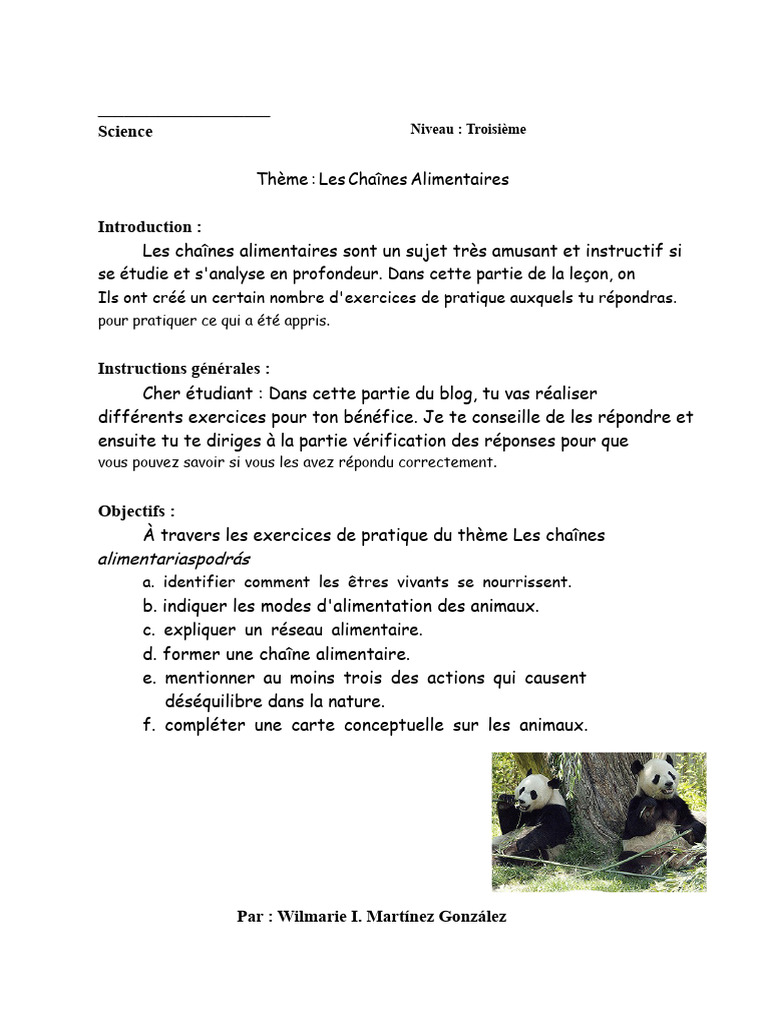 Exercices sur les Chaînes Alimentaires 6ème | PDF | Réseau trophique ...