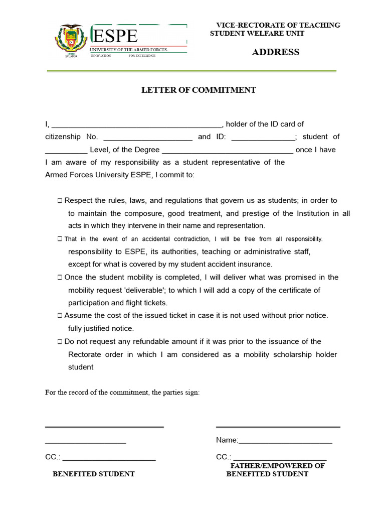 Letter of Commitment For Student Mobility | PDF