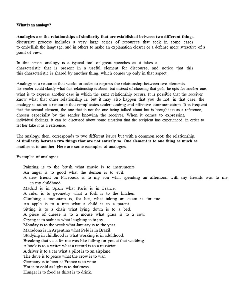 Analogies 20 Examples | PDF | Discourse | Analogy