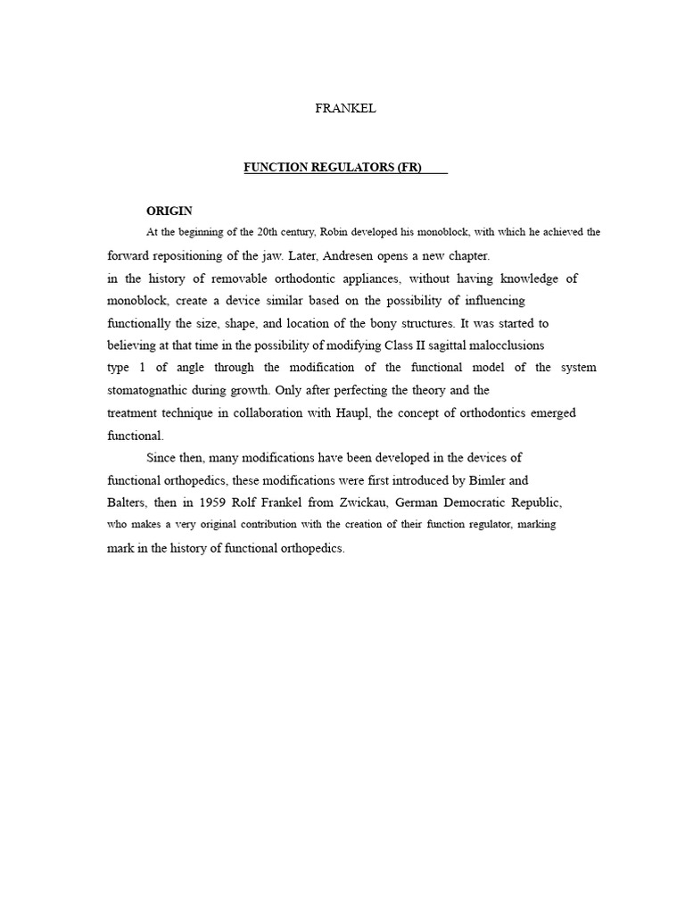 Frankel Function Regulators Overview | PDF | Dentistry Branches | Mouth