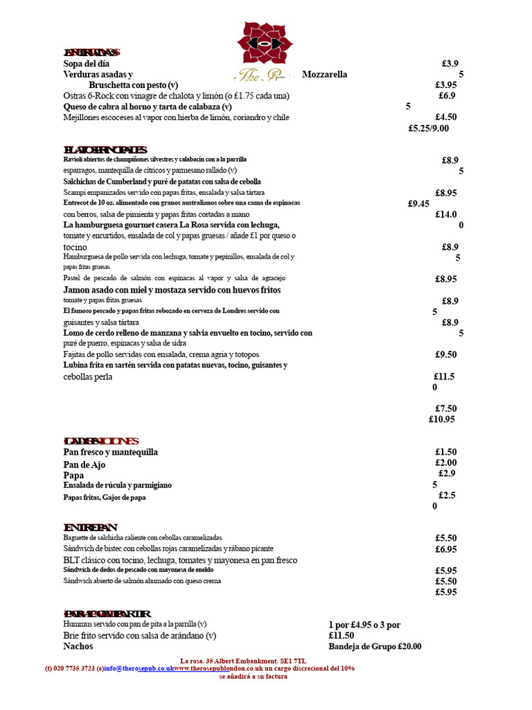Menú de La Rosa en PDF | PDF | ensalada | Cocina